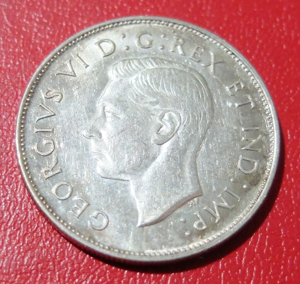 1944 SILVER 0.3oz ASW 80% CANADA 50 CENTS COIN, CIRCULATED CONDITION ...