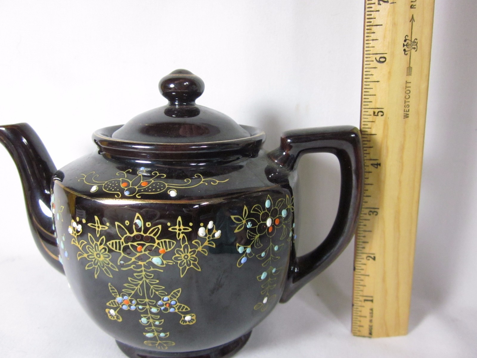 Dainty Little Porcelain Tea Pot Brown With Gold Trim and Flowers | eBay