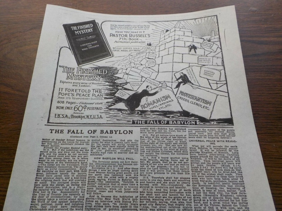 1917 Bible Students Monthly "Fall of Babylon" Watchtower IBSA Jehovah ...