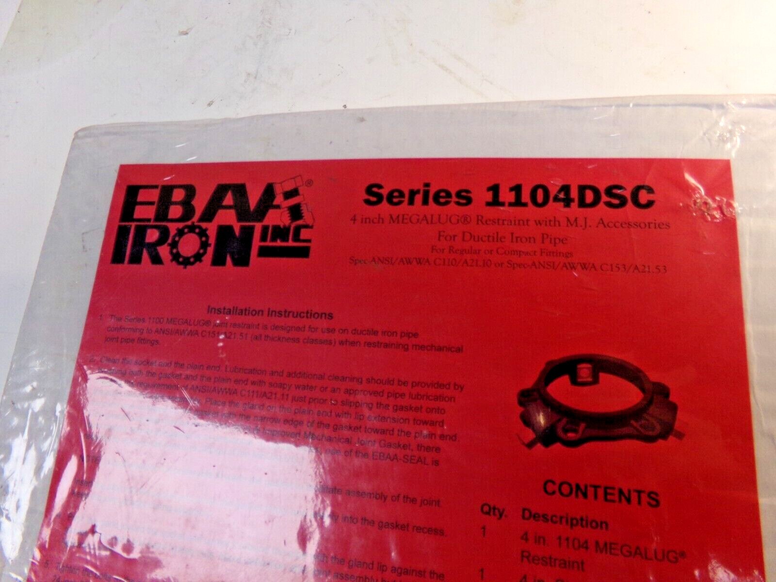 EBAA IRON Series 1104DSC 4" 1104 MEGALUG RESTRAINT W/ M.J. ACESSORIES ...