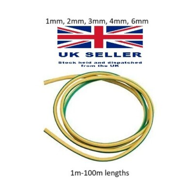 PVC Earth Sleeving Green Yellow 1mm 2mm 3mm 4mm 6mm 1m - 100m Lengths ...