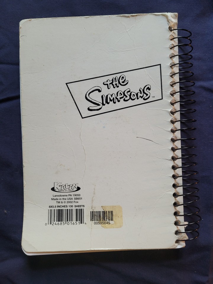 Original The Simpsons Bart 8.5 x 6" Note Pad Gently Used Plenty Left ...