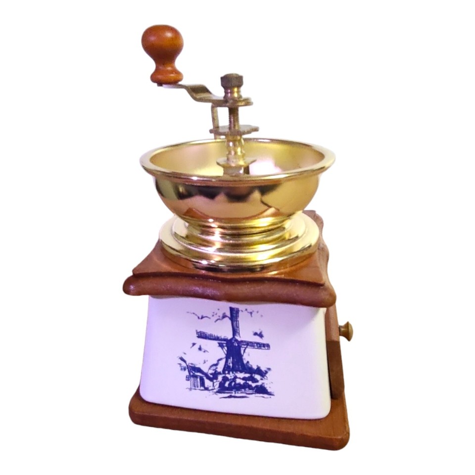 Vintage Blue Delft Style Café Coffee Mill Grinder Porcelain, Wood ...