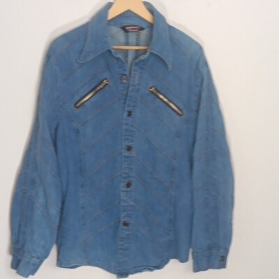 VTG Espirit Campus Denim Workwear Jean Jacket Shirt Unique Zip Pockets ...