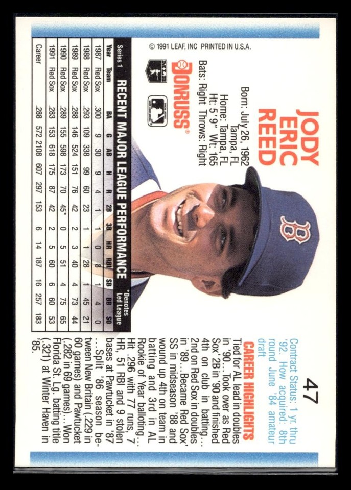 1992 Donruss Baseball Card #47b Jody Reed Boston Red Sox | eBay