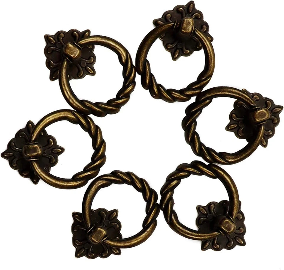 6pcs Vintage Bronze Drop Ring Knobs Pulls Handles for Dresser Drawer ...