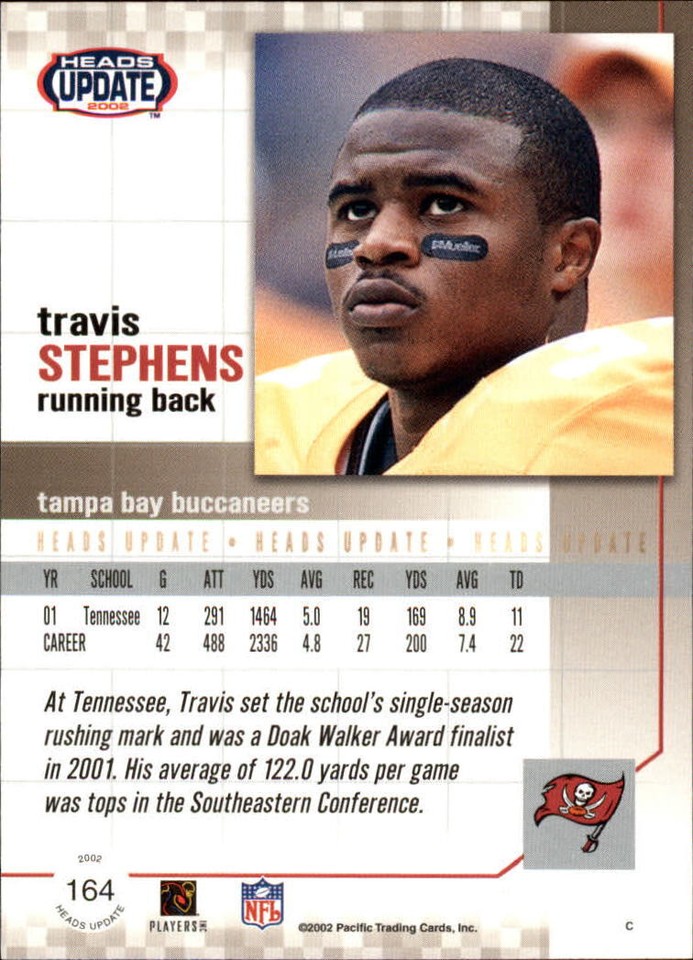 2002 Pacific Heads Update Red Buccaneers Football Card #164 Travis ...
