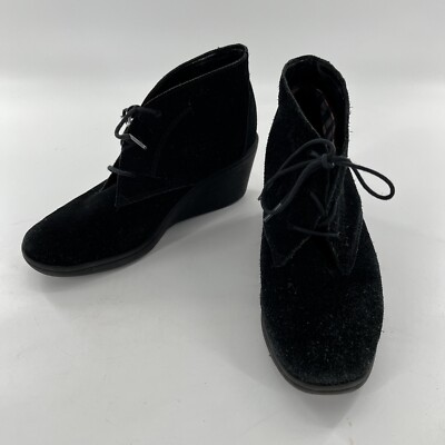 White Mountain Womens Ankle Boots Wedge Suede Leather 8.5 Black Lace Up ...