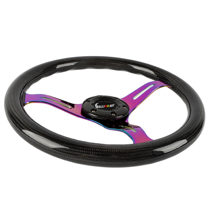 Universal 350mm 14in Real Carbon Fiber Racing RALLIART Steering Wheel ...
