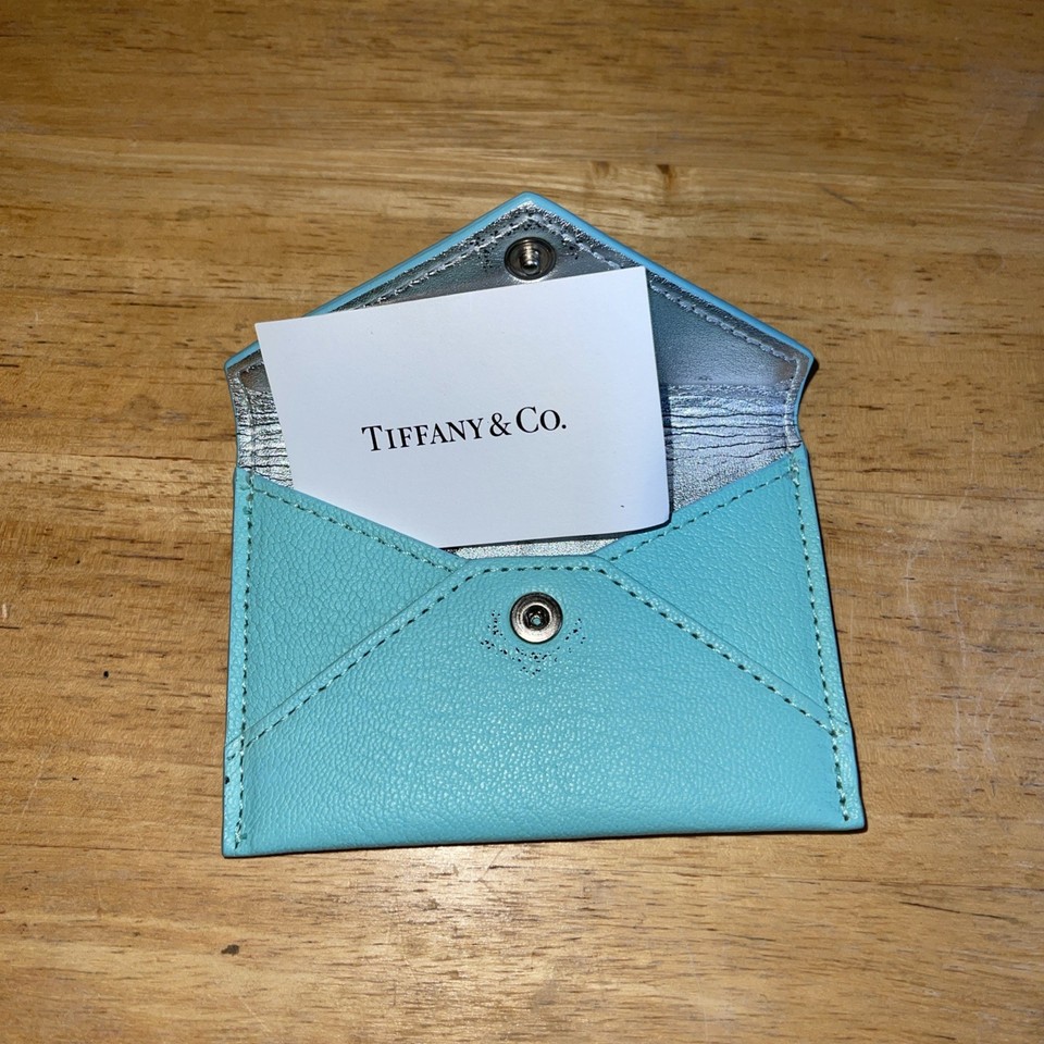 TIFFANY & Co. Business Card Holder Leather Envelope Style Tiffany Blue ...