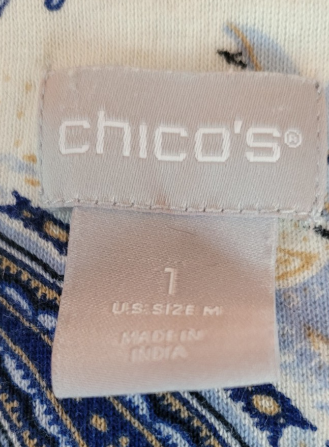 Chico's Paisley Short Sleeve Top Women's chico size 1 S/M Blue 100% ...