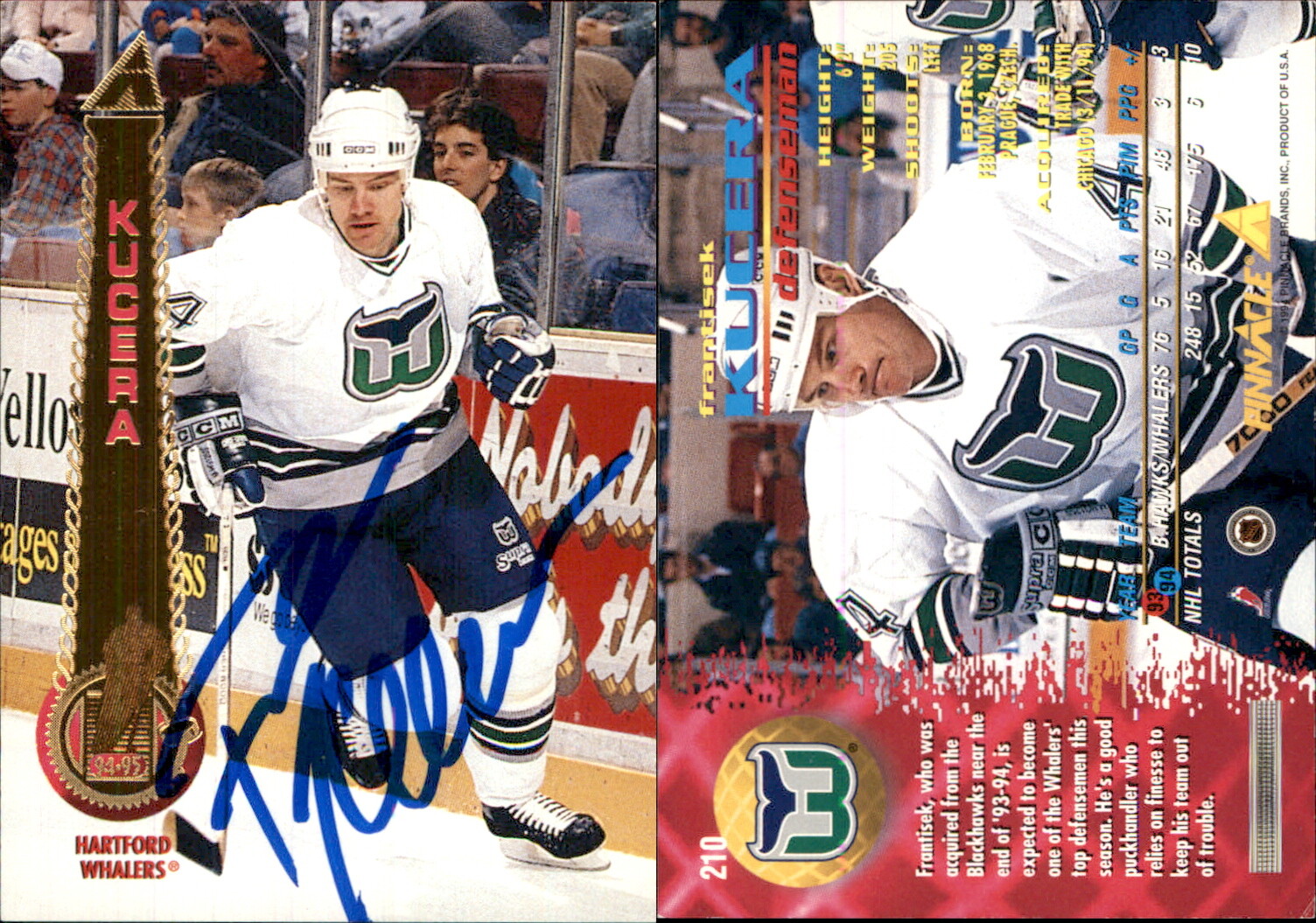 Tom Fitzgerald Signed 1994-95 Pinnacle #207 Card Florida Panthers Auto ...