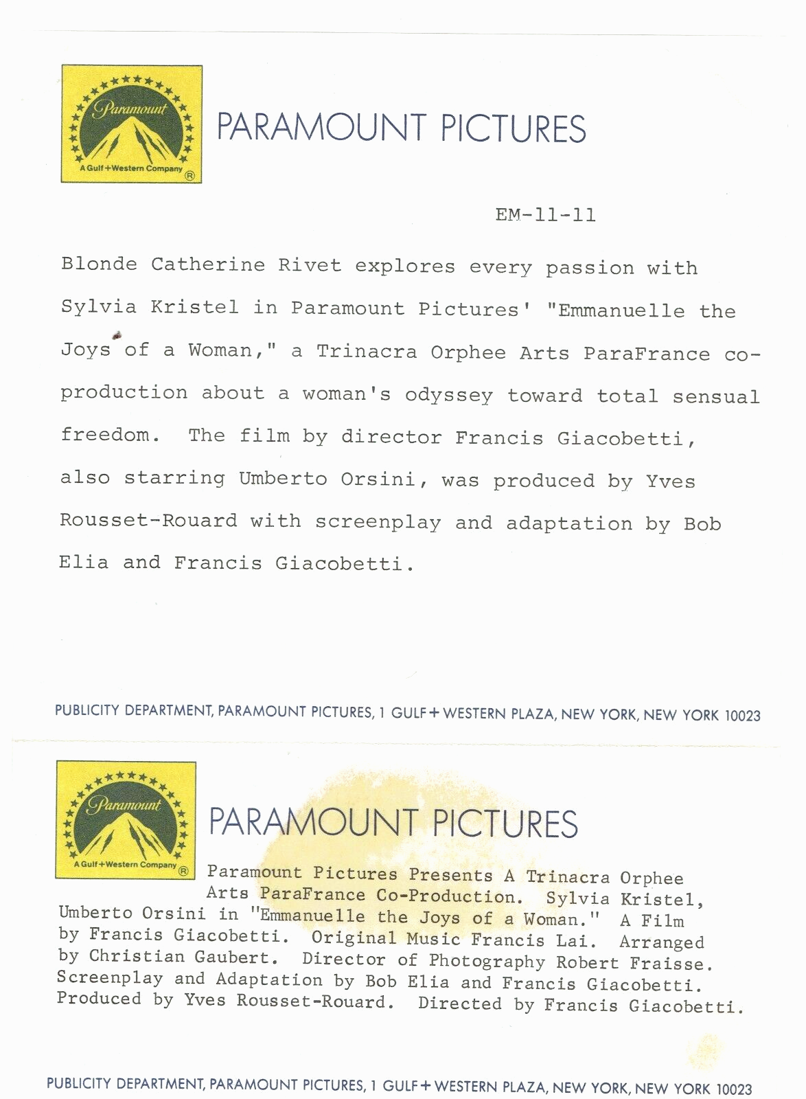 Vintage Sylvia Kristel /Catherine Rivet Emmanuelle The Joys Of A Woman ...