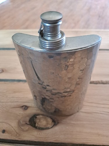 Vintage Hammered Silver Color Tin-Lined Hip Flask 10 oz. Made in West ...