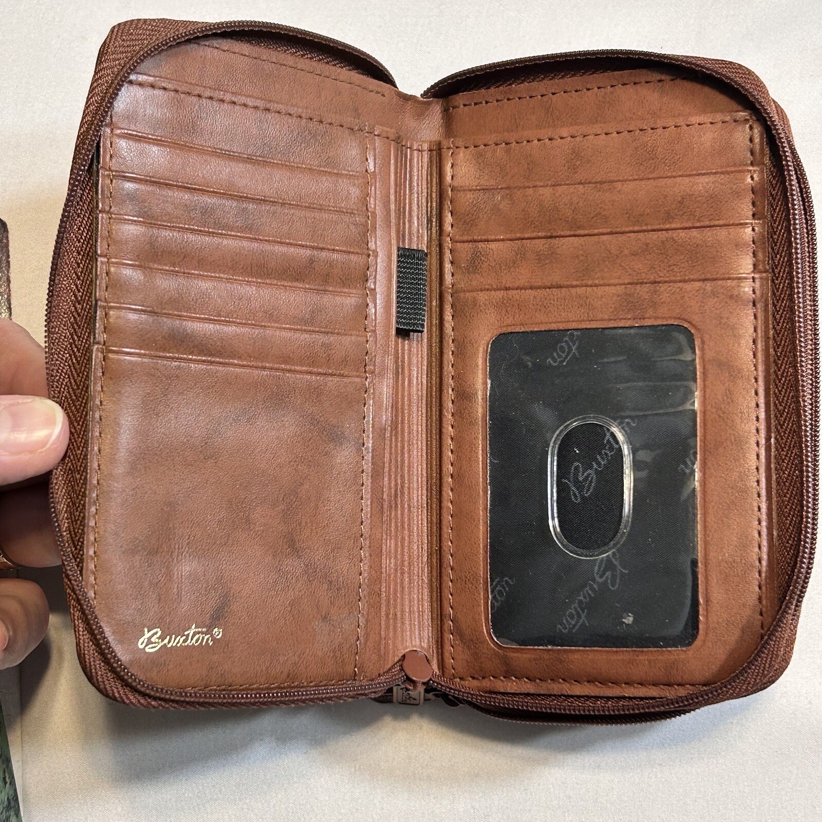 Buxton Tan Leather Women's ZIP UP Organizer Wallet Top Grain MARBLED ...