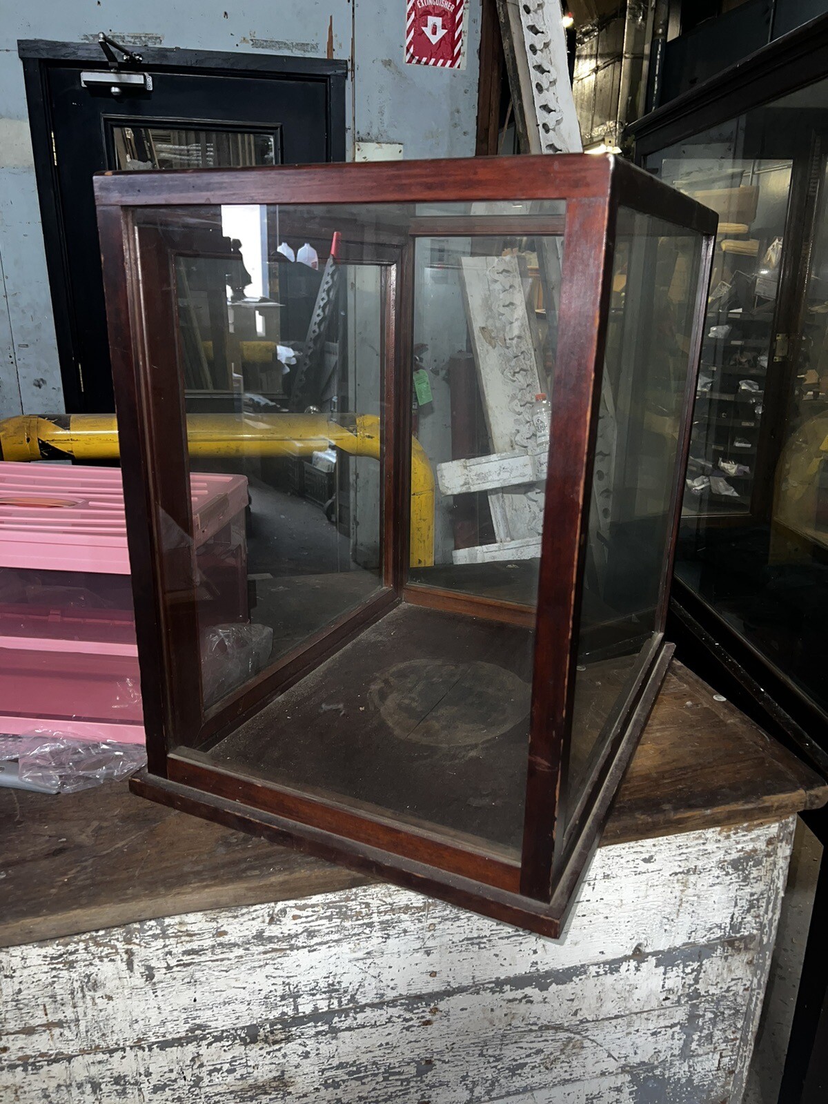 vintage antique counter top glass display case mahogany 19” d x 25” w x ...
