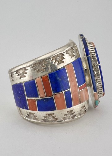 Abraham Begay Navajo Sterling Silver Turquoise Coral Lapis Cuff ...