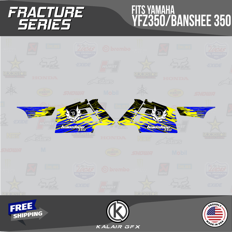 Graphics Kit for YAMAHA Banshee 350 Graphics Kit 16 MIL Fracture - Blue ...