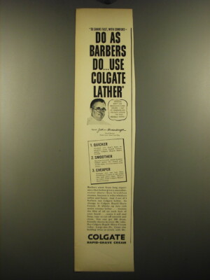 1938 Colgate Rapid Shave Cream Ad - Do as Barbers do.. Use Colgate ...