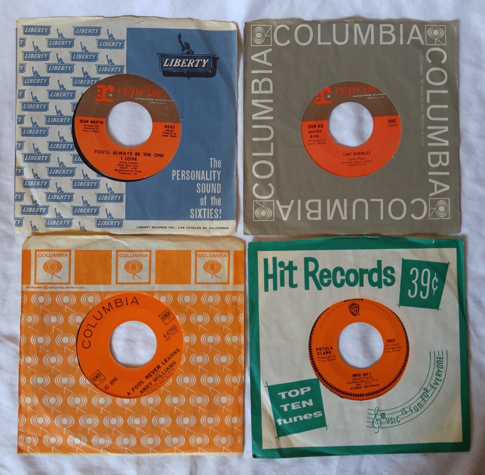 Vintage 45 rpm Record Sleeves - Lot of 11 Sleeves includes 8 Assorted ...