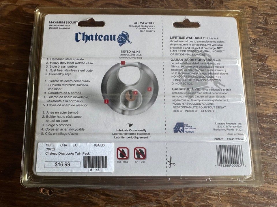 Chateau Self Storage C8702 C870-2 Twin Pack Padlocks Locks MIP Lot ...