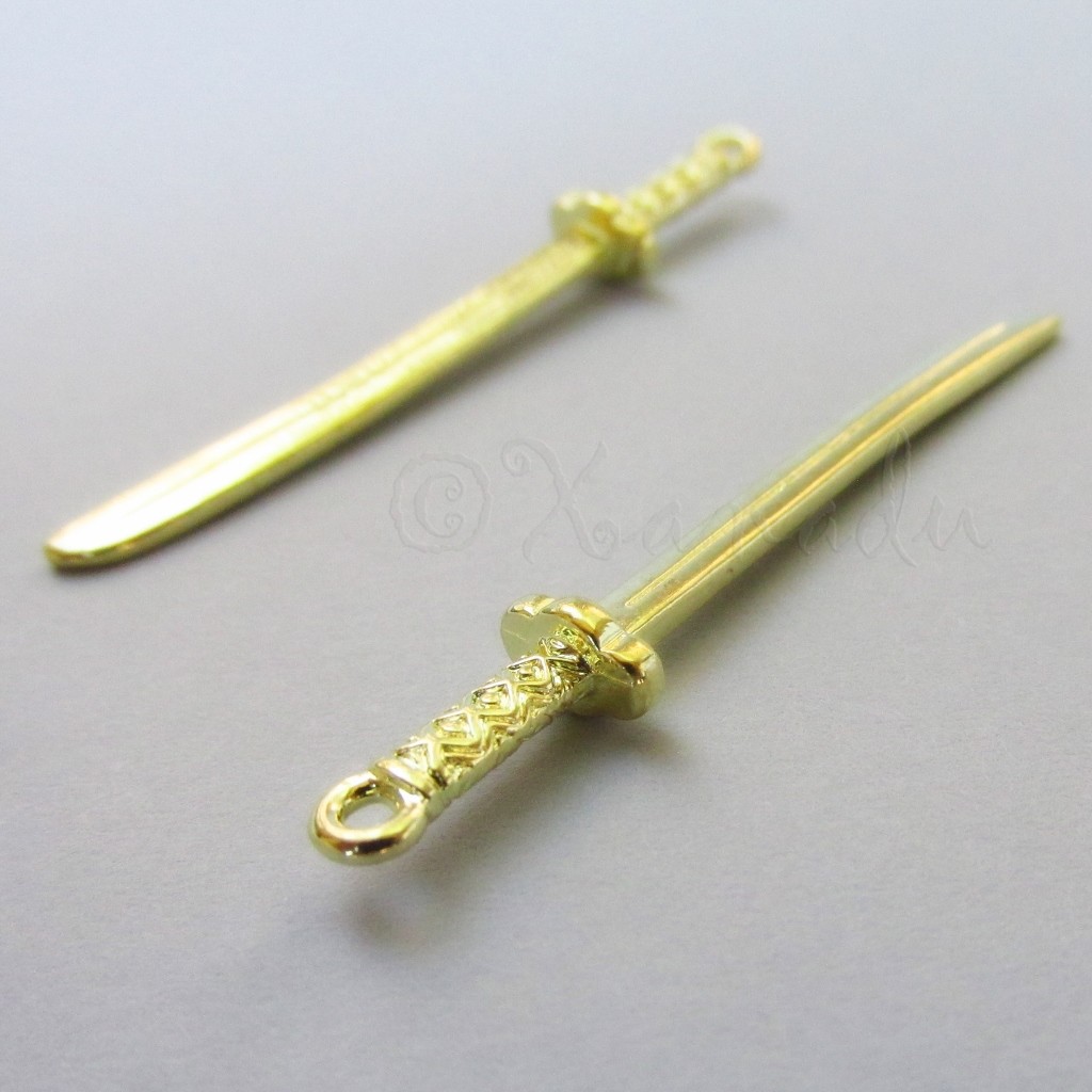 Samurai Katana Sword Charms 50mm Gold Plated Pendants C3257 - 5, 10 ...