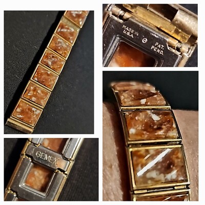 Vintage Gemex goldtone-stone Stretch wristwatch expansion bracelet band ...
