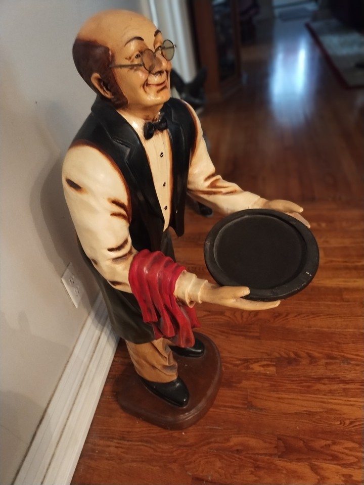 Vintage Fancy Butler Statue With Tray 38" Tall Kitchen Home Decor | eBay