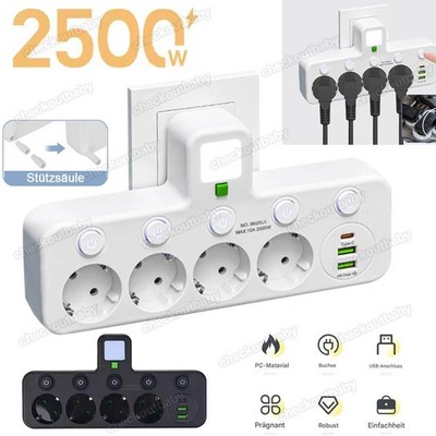 4 Fach EU Steckdose Mehrfachstecker Steckdosenleiste Adapter Mit USB ...