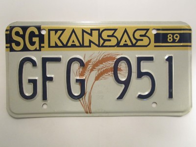 *Unused* LICENSE PLATE Car Tag 1989 KANSAS GFG 951 Sedgwick County ...