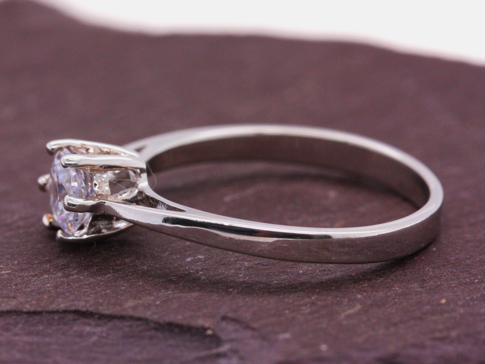 Sterling Silver 925 6 Claw Cubic Zirconia Solitaire Ring Size P British ...