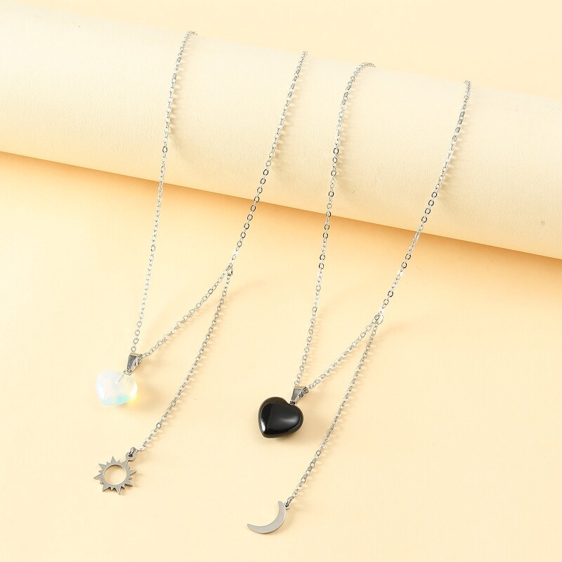 2 Pcs European American for Creative for Sun Moon Heart Stone Pendant ...