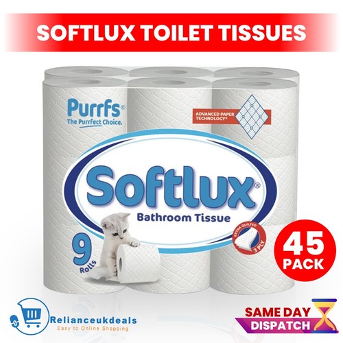 45 X Softlux 3Ply Toilet Rolls Quilted Embossed Tissue Paper Luxury White Roll | eBay UK