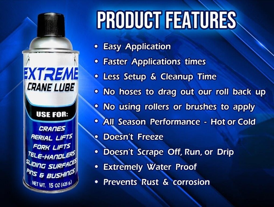 EXTREME CRANE LUBE AEROSOLS 12 CAN CASE - 15 OZ EA. HIGH FLOW NOZZLE W ...
