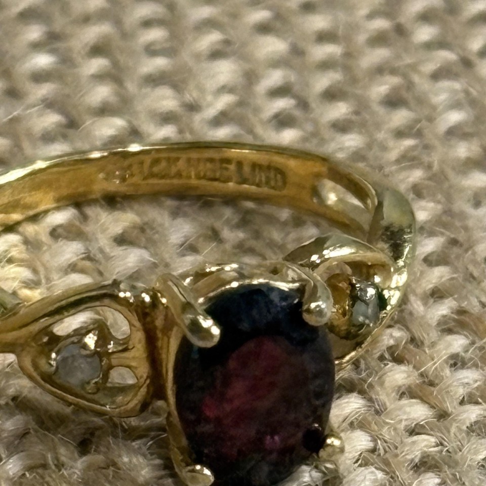 VTG HBE Lind 14K Garnet Rhinestone Ring Size 6 Red Oval Split Shank ...
