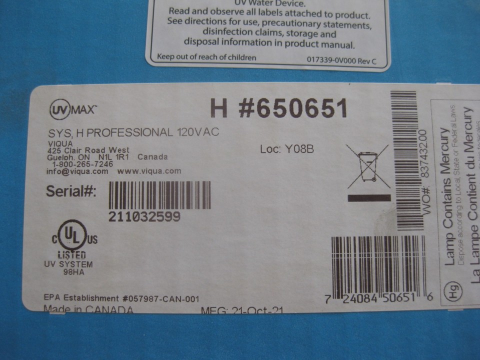 VIQUA 650651 H UV System, 45 GPM 120VAC 100-240V - New in Box! | eBay
