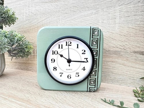 Vintage Mint Green Square Table Clock with Greek Pattern, Quartz ...