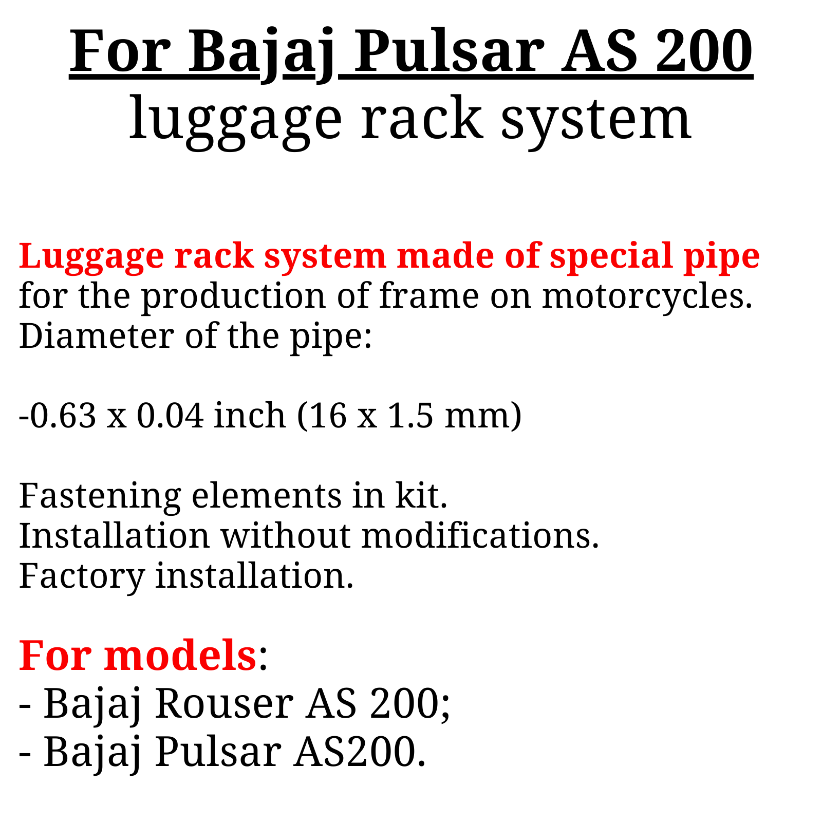 For Bajaj Pulsar 200 AS Luggage rack system Rouser AS200 pannier rack ...