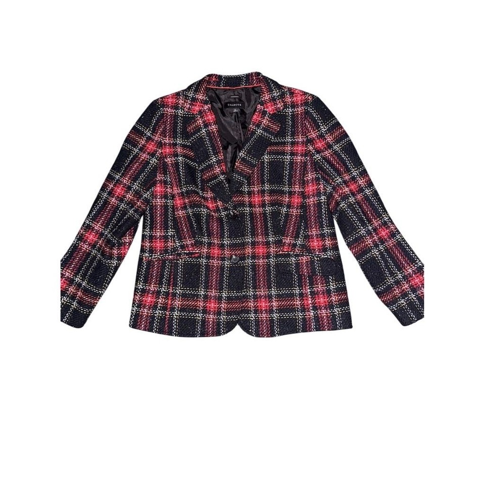 Talbots Women's Plaid Wool Blend Blazer Jacket Size 16 Multicolor ...
