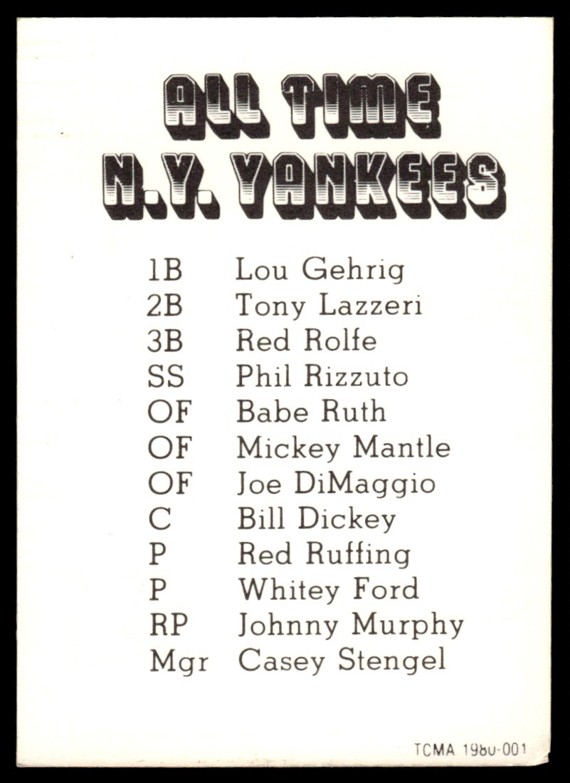 1980 TCMA All Time New York Yankees Red Rolfe New York Yankees #1980 ...