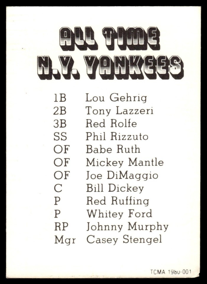1980 TCMA All Time New York Yankees Red Rolfe New York Yankees #1980 ...