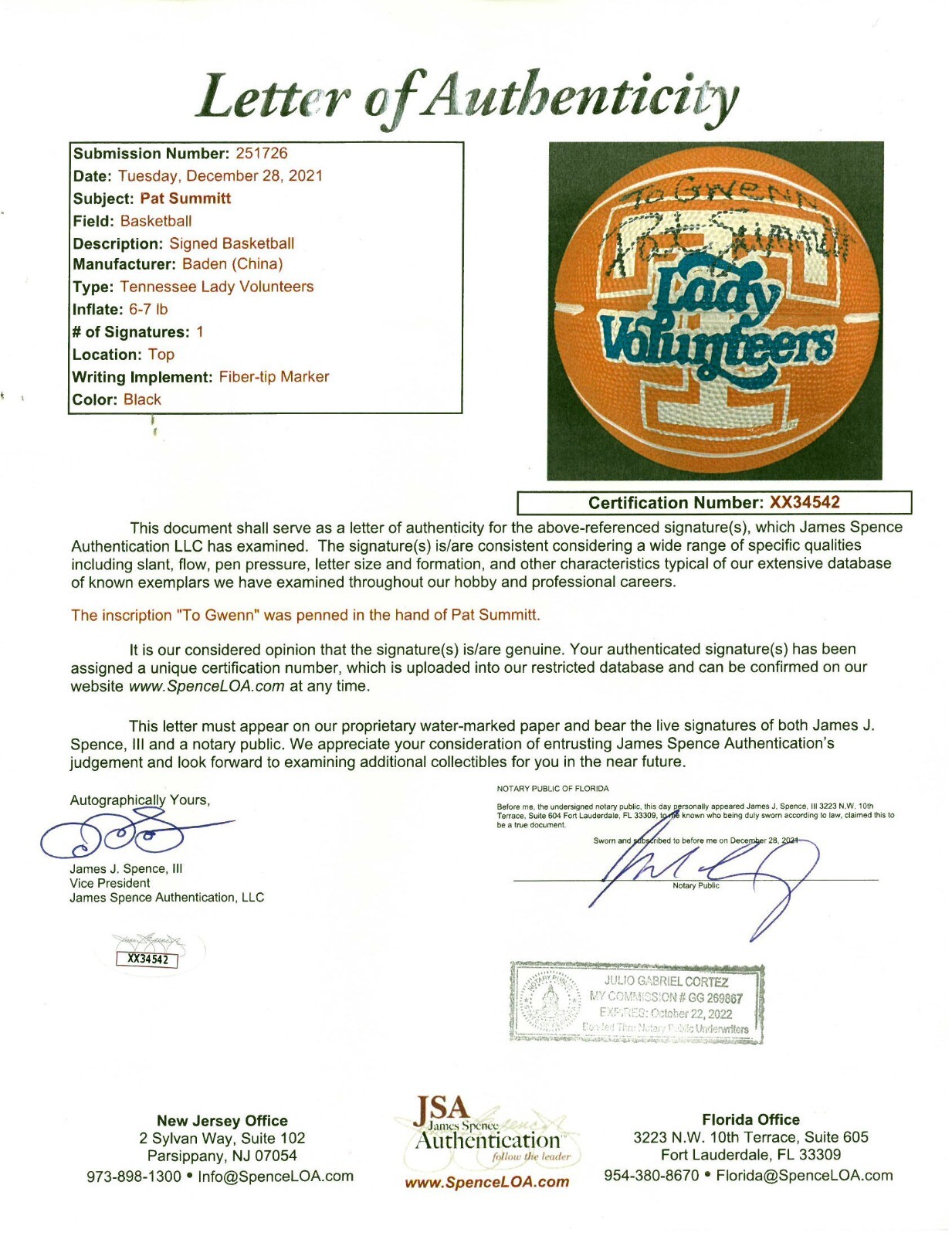 Pat Summitt signed Tennessee Lady Vols Logo Baden Mid-Size Basketball ...