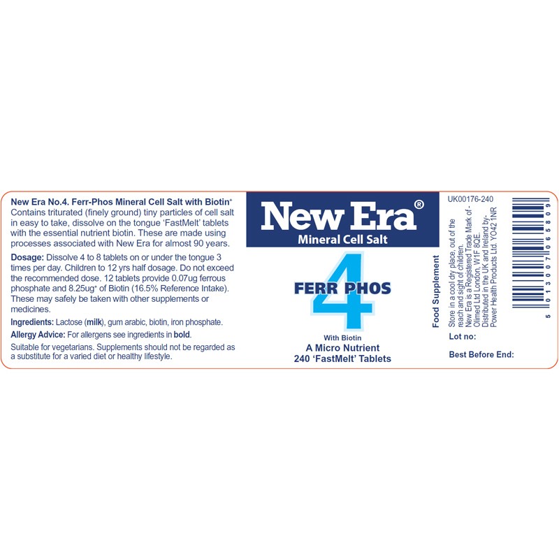 New Era No 4 Ferr. Phos. Iron Phosphate & Biotin 240 Tablets Mineral ...