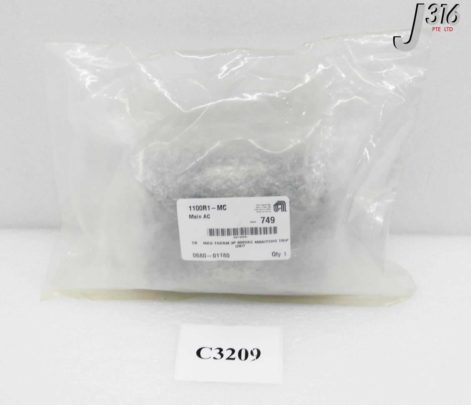 C3209 APPLIED MATERIALS CB MAG THERM 3P 600VAC 400AITCHG TRIP UNIT 0680 ...