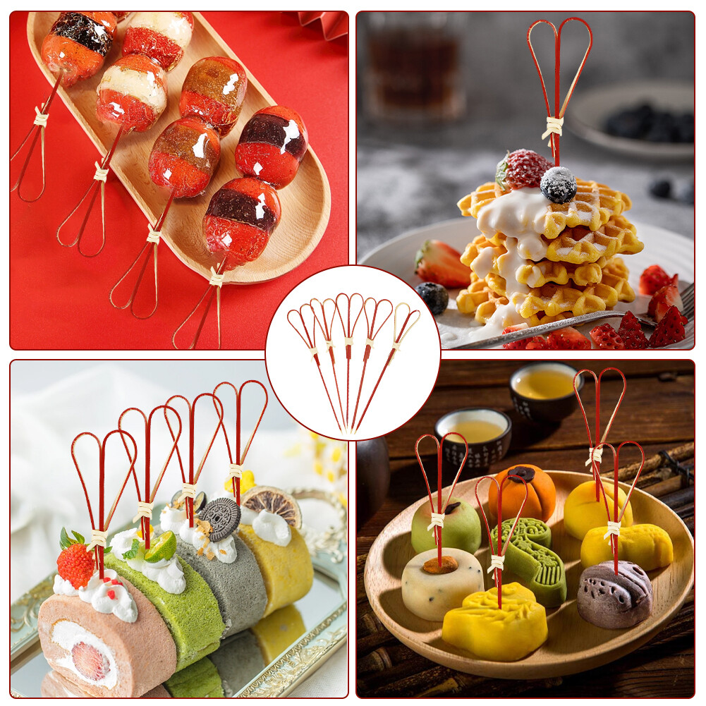 With Looped Knot Heart Shaped Cocktail Pick Bar Bamboo Stick ...