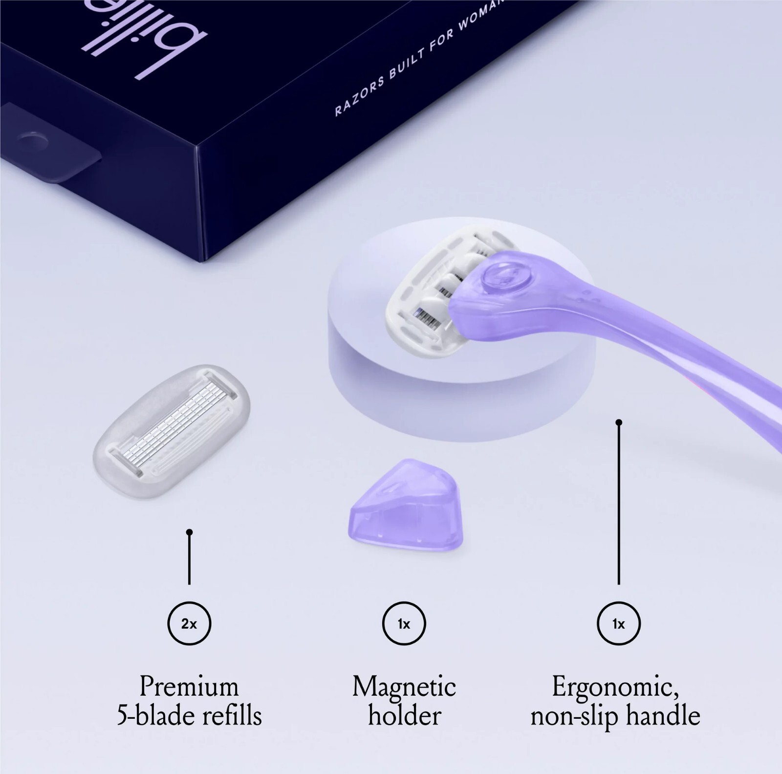Billie Women’s Razor Kit - 1 Handle 2 -Blade Refills Magnetic Holder ...