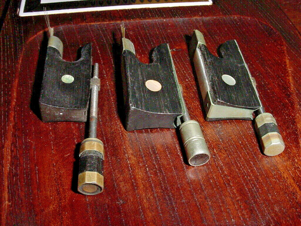 THREE VINTAGE VIOLIN BOW FROGS 4/4 EBONY and MOP INLAY | eBay