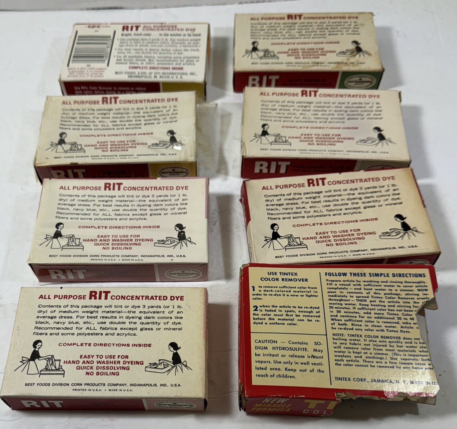 Vtg Lot 8 RIT & Tintex Fabric Dye Tint Dye Powder 35c Original Box ...