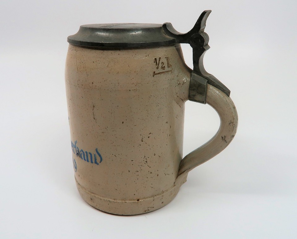 WW1 Imperial German 50 year service stein beer mug glass named veteran ...