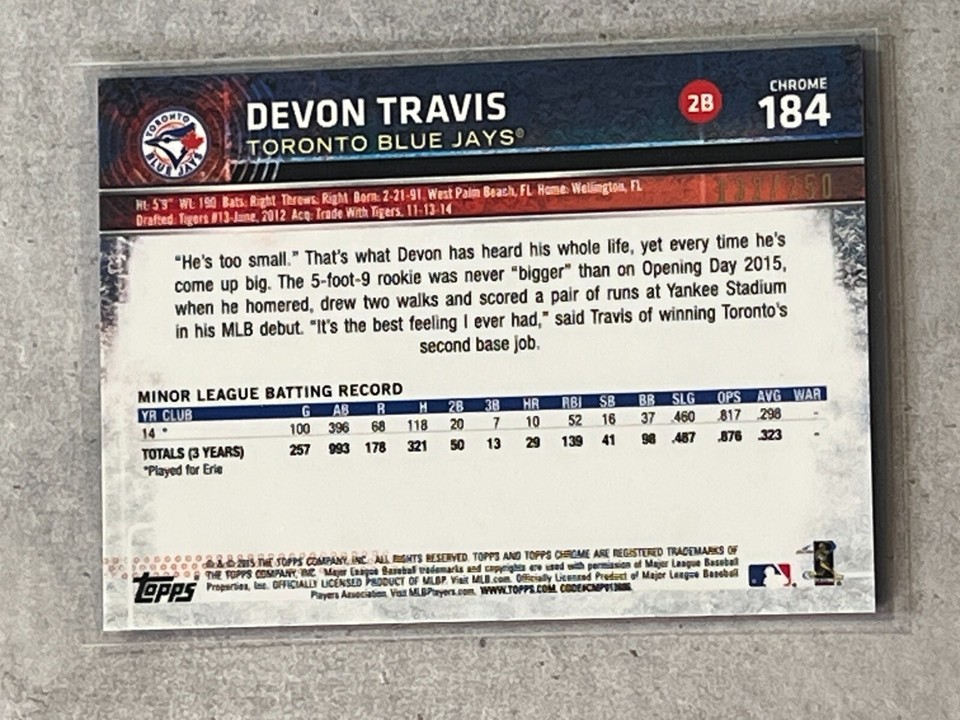 2015 Topps Heritage Devon Travis SP Purple Refractor Rookie RC #716 ...